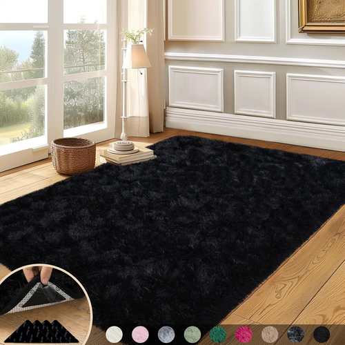 5X7 Rugs for Living Room, Black Large Fluffy Area Rugs for Bedroom ...