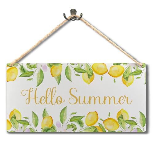Hello Summer Sign, Hello Summer Lemon Wood Signs Wall Door Hanging ...