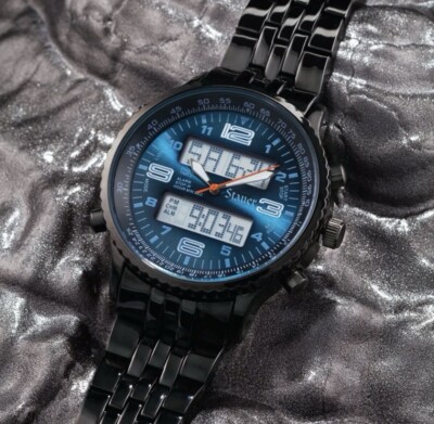 Stauer Men’s Blue and Black Stainless Steel Metropolis Chronograph ...