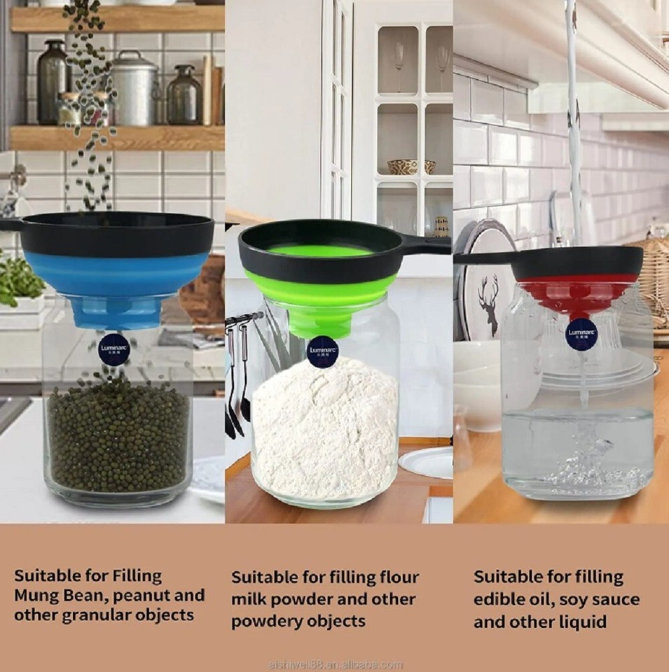 3 Pcs Collapsible Kitchen Funnel Set - Wide Mouth Canning Funnels ...