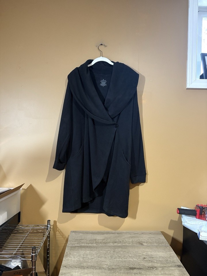 HC528 Cuddl Duds Fleece Cardi Wrap Cowl Neck Jacket Size 1X. Black | eBay