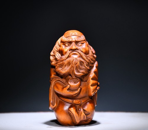 Chinese Natural Boxwood Hand-carved Exquisite Zhong Kui Statue 钟馗伏魔手把件 ...
