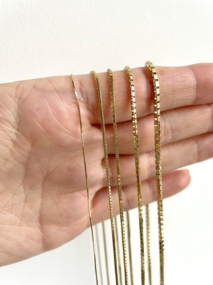 Solid Gold Box Necklace,Classic Box Chain,Solid Square Franco 0.6mm ...