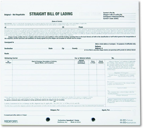 Bill of Lading, Snap-A-Way Design, Carbonless Triplicate Forms, 8.5" X ...
