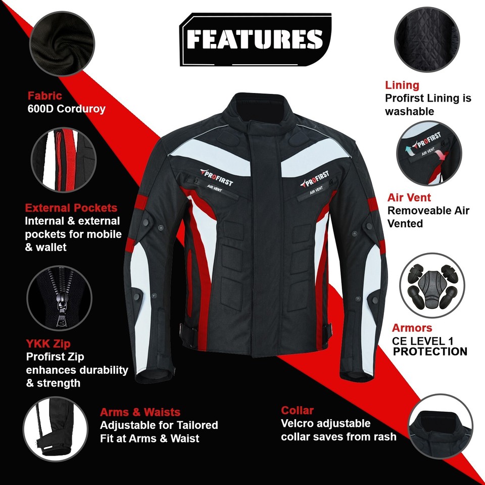 Profirst Motorcycle Waterproof Cordura Textile Jacket Motorbike Riding ...