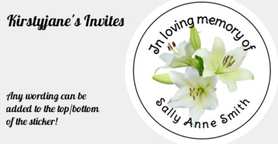 PERSONALISED STICKERS LABELS TAGS CIRCLE IN LOVING MEMORY FUNERAL ...
