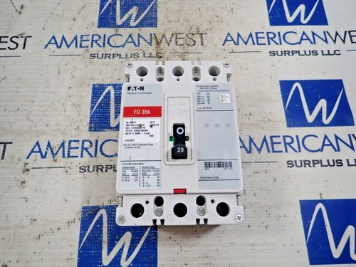 Eaton FD3020 20 Amp 3 Pole 600V FD 35K @ 480v Bolt On Circuit Breaker ...