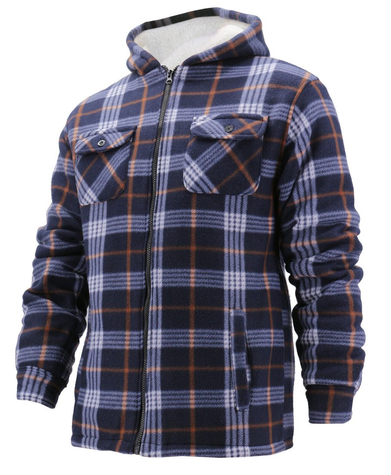 Men's Heavyweight Flannel Zip Up Fleece Lined Plaid Sherpa Hoodie ...