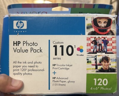 NIB HP Photo Value Pack 110 Tri-color ink cartridge 120 photo paper Exp ...