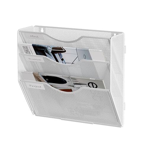 File Folder Organizer 3-Tier Mesh Hanging Wall File Holder Magazine ...