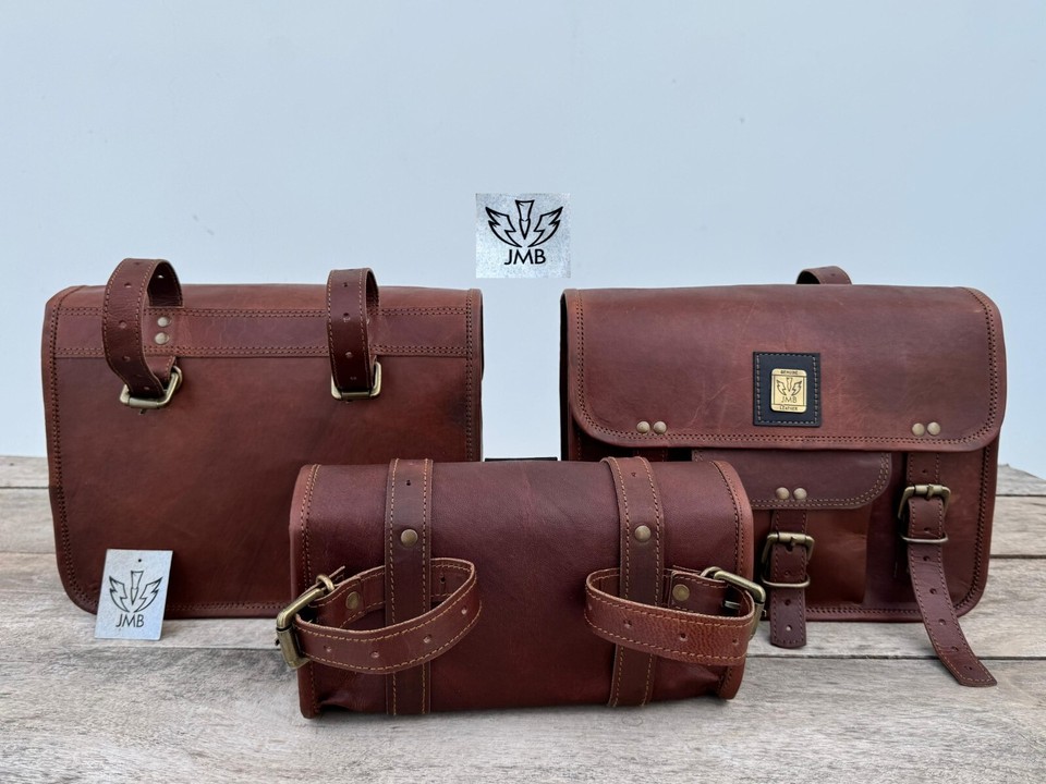 3 Side Saddle Bag Saddlebags Bags Tool Motorcycle Leather Pouch ...