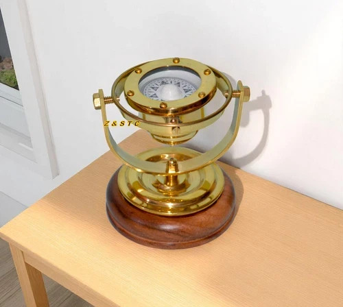 Vintage Nautical Brass Gimballed ship’s Binnacle Compass Antique ...