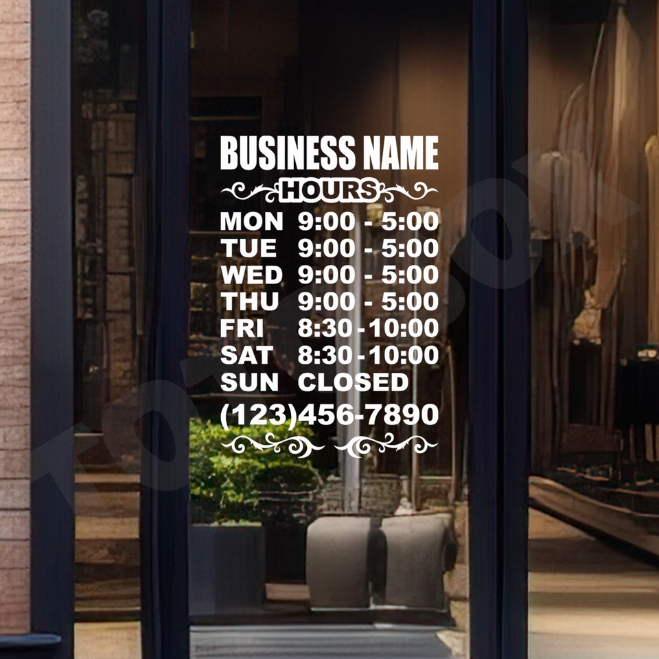 Shop Hours Vinyl Decal Business Store Sign Shop Stickers open hour Sign ...