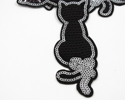 Sequin Black Cat Iron On Patch- Animal Pet Nature Applique Crafts Badge ...