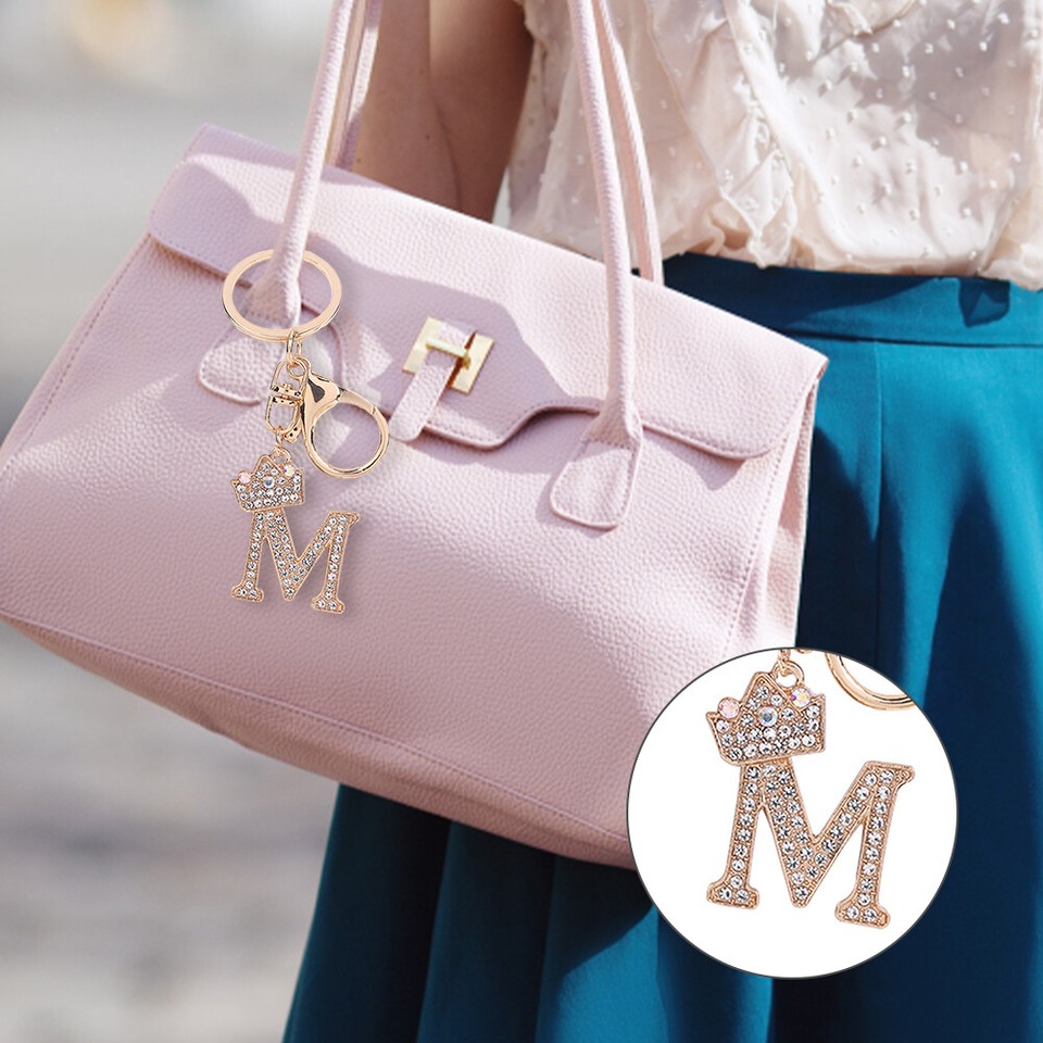 Rhinestone Studded Alphabet M Keychain with Crown for Gifts Purse ...