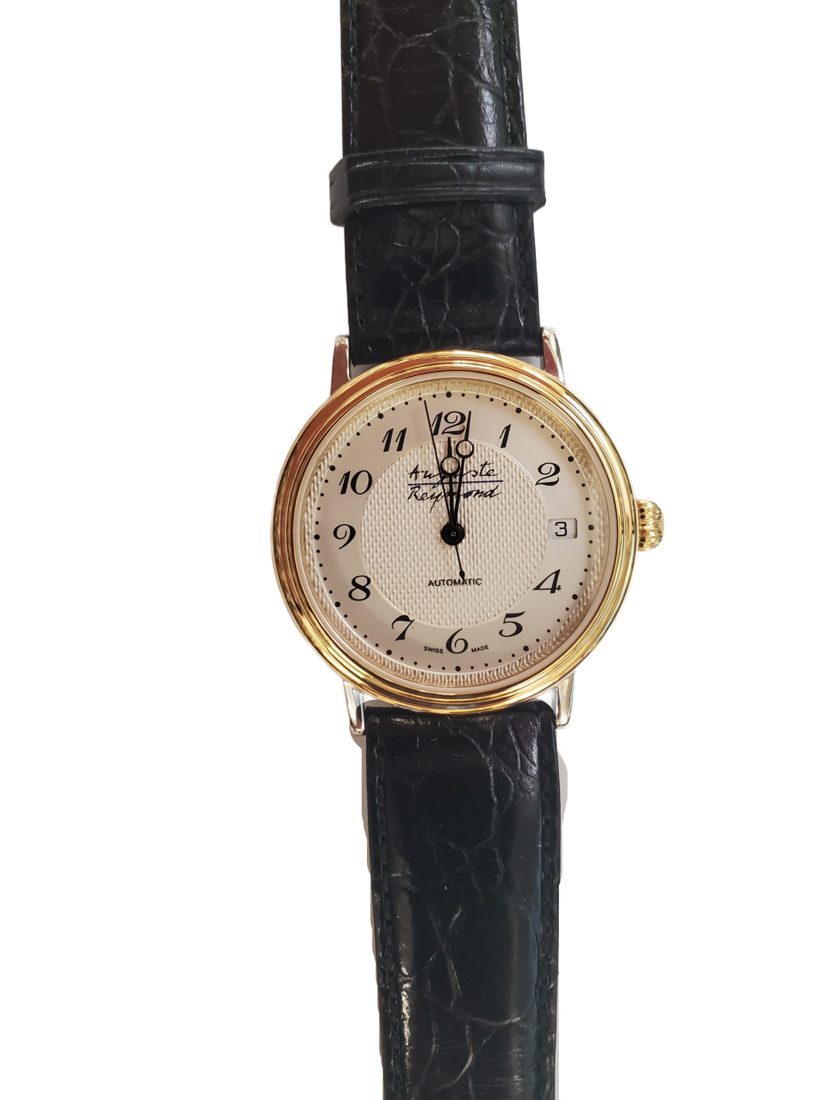 Auguste Reymond 39547 Swiss Made Automatic Date Black Leather Strap ...