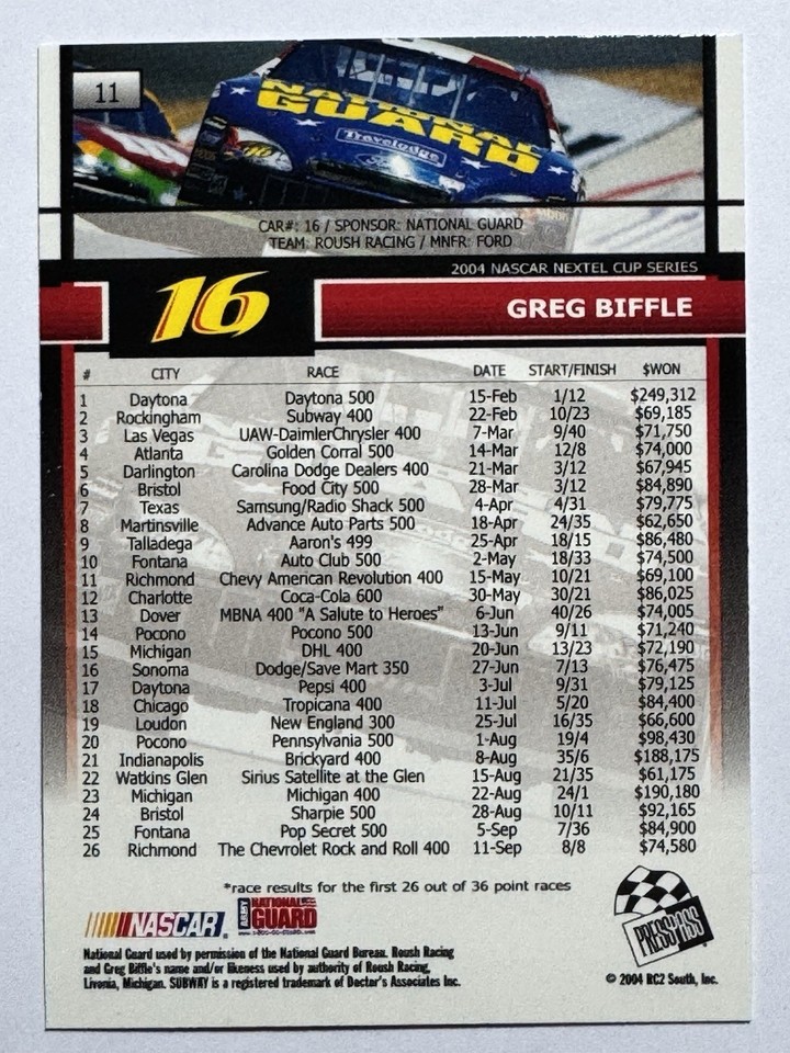 GREG BIFFLE 2005 Press Pass NASCAR Racing Card #11 | eBay