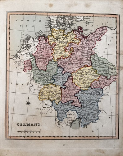 1811 Germany Original Antique Map, Engraving With Hand Color | eBay