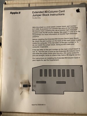Vintage Apple IIe EXTENDED 80- Column Card Jumper Block w Instructions ...