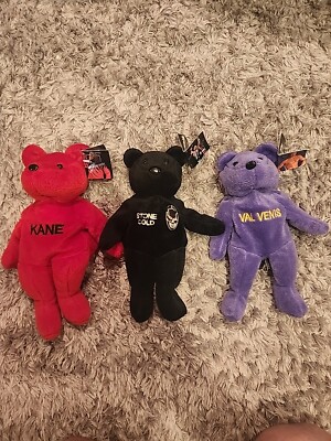 Lot of 3 WWE WWF Plush Beanie Bear Collectibles Kane, Stone Cold and ...