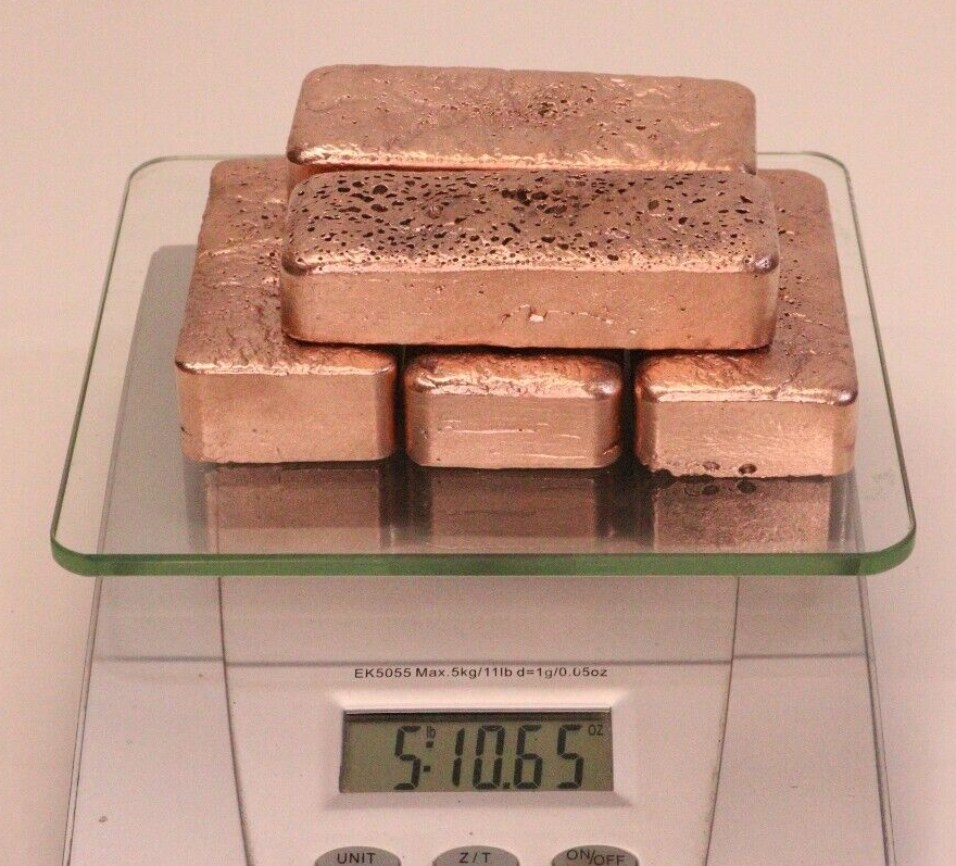 HAND POURED PURE COPPER INGOT BARS FOR CASTING 0.999 5 LB | eBay