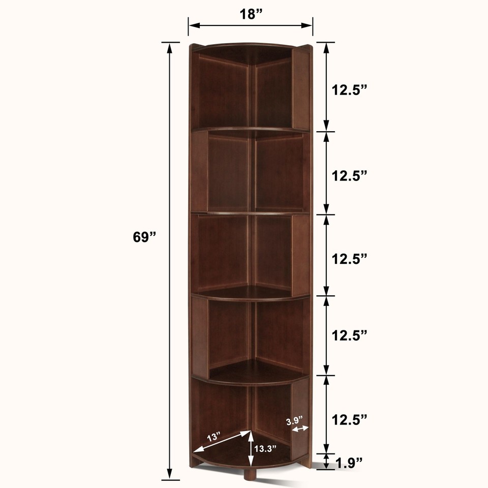-5 Tier Corner Shelf, Mid Century Modern Corner Bookshelf, 69" Tall ...