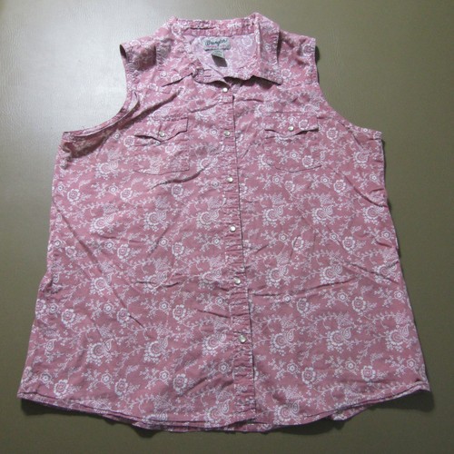 Wrangler Pearl Snap Front Blouse Top Womens XL Pink Sleeveless Collar ...
