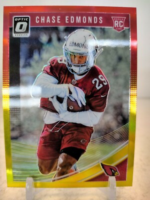 CHASE EDMONDS RATED ROOKIE Red & Yellow PRIZM 2018 Panini Donruss Optic ...