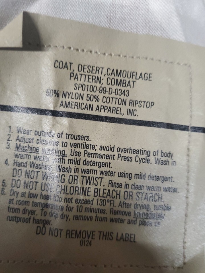 DCU Shirt/Coat Medium Long Desert Tri-Color Camo Cotton/Nylon USGI Army ...