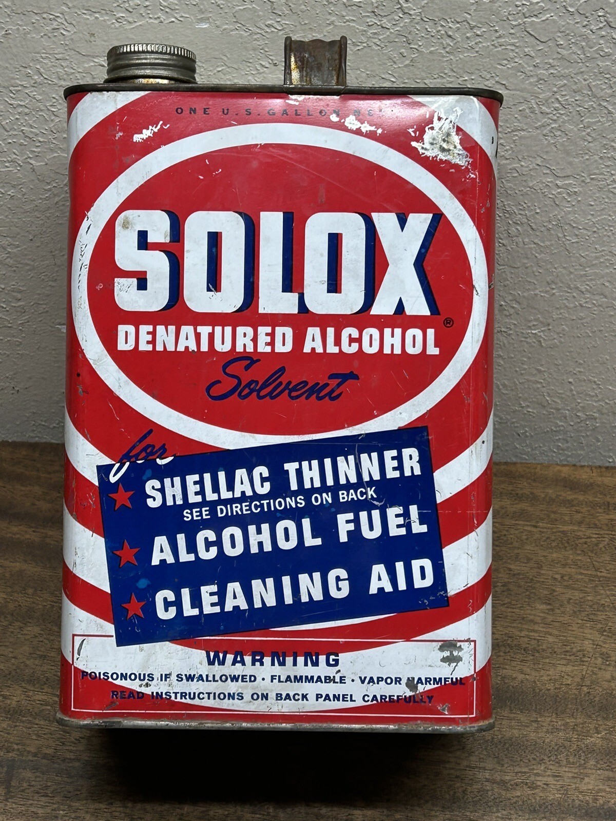 Vintage Empty SOLOX 1 Gallon Tin Can - Solox Denatured Alcohol Solvent ...