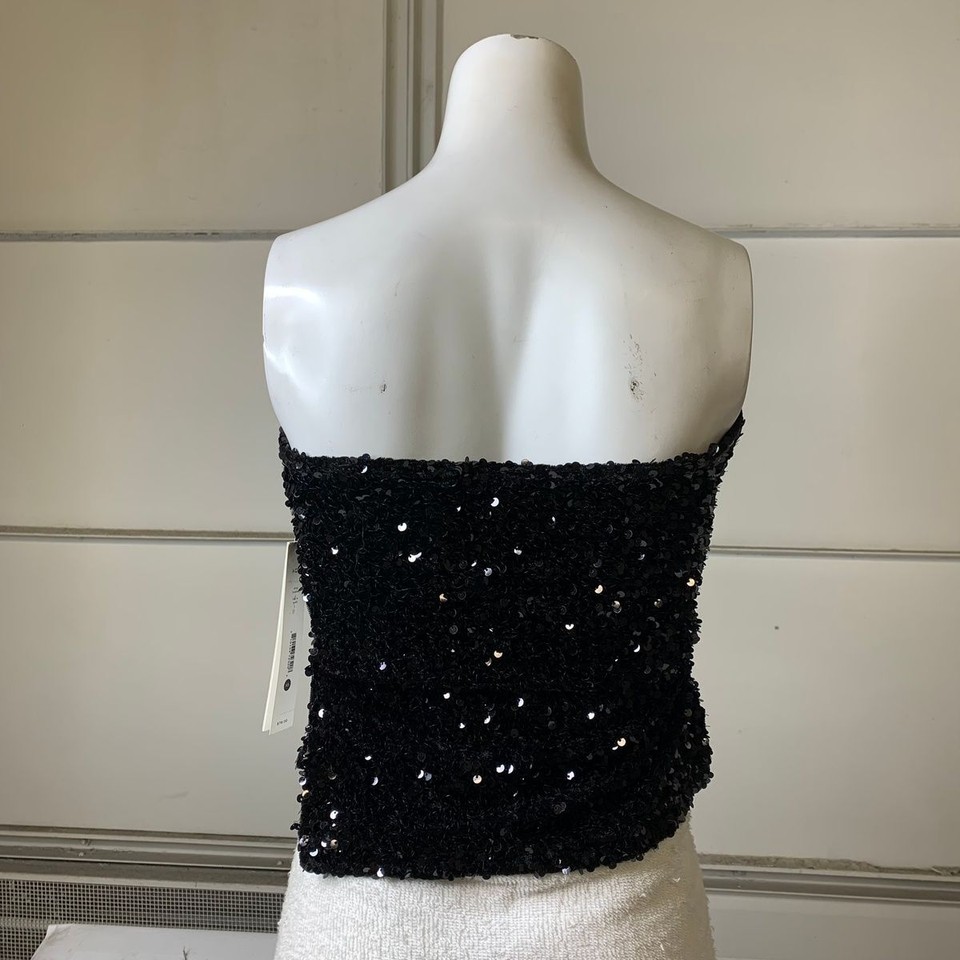 AQUA Sequined Sweetheart Neck Bustier Top Women's Size XS Black ...