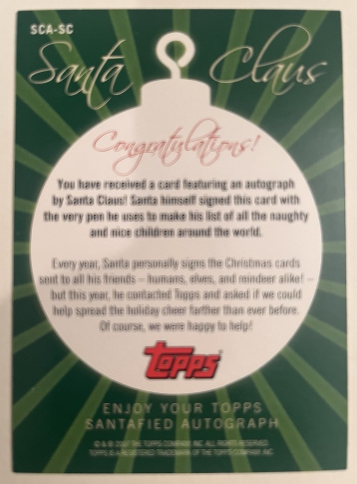 SANTA CLAUS AUTOGRAPHED 2007 Topps Card | eBay