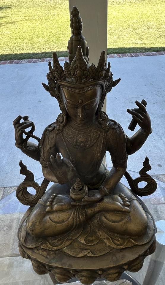 Large 17” Brass Avalokiteshvara Buddha Statue Multi-Armed Tibetan Art ...