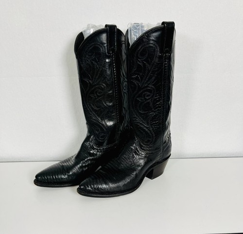 Dan Post Womens Sz 7.5M Exotic Black Lizard Leather Cowboy Western ...