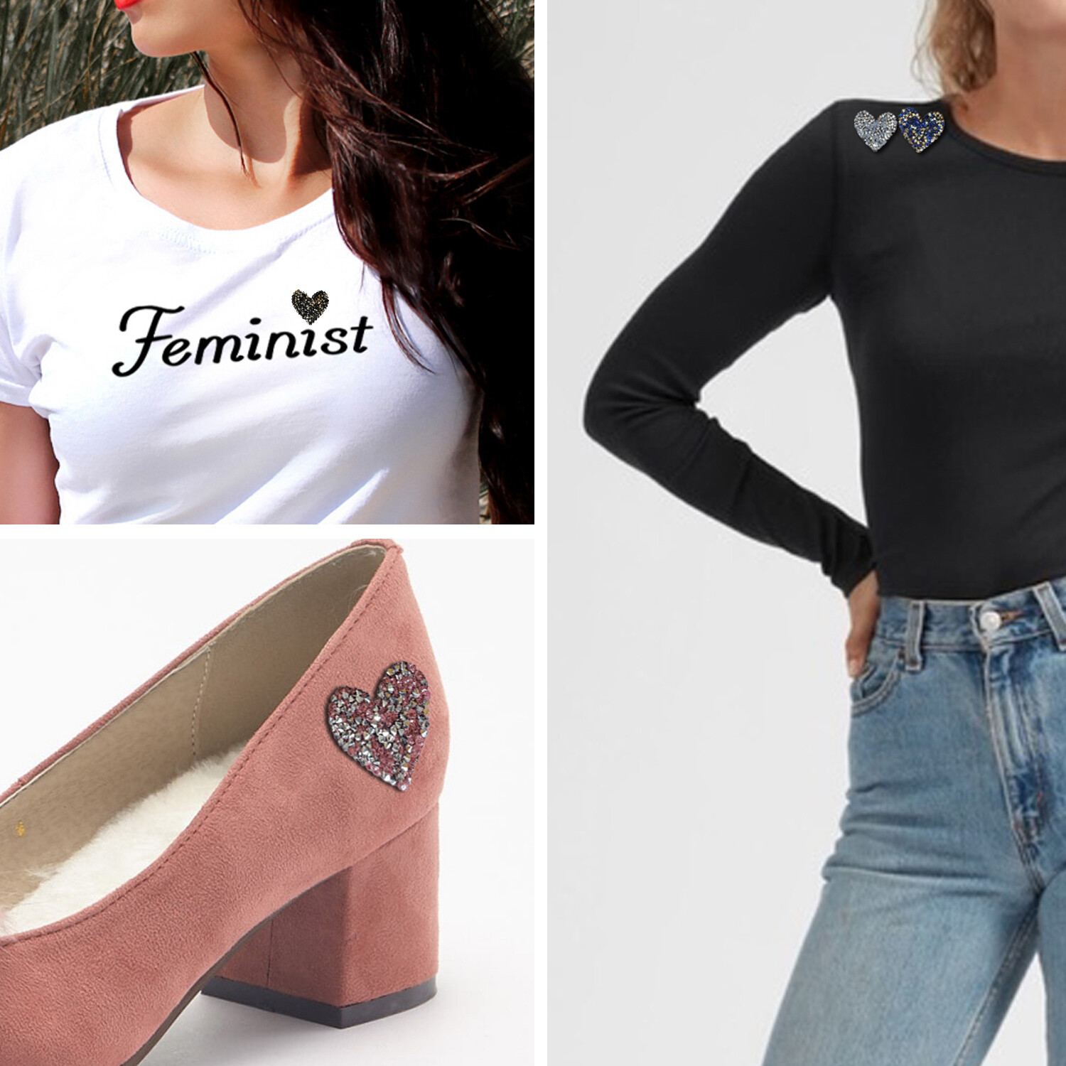 Rhinestone Diamante Crystal Hotfix Iron On Heart Shape Motif Applique ...