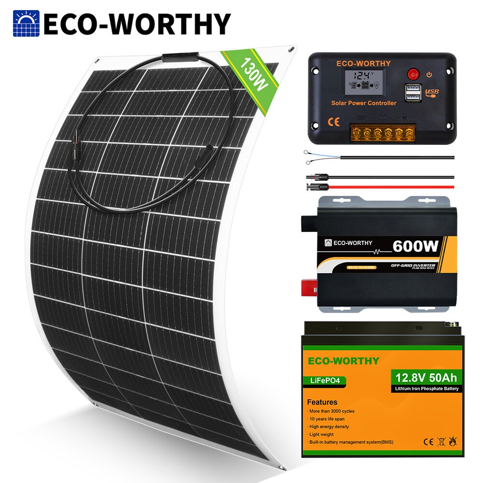 130W 260W High Flexible Mono Solar Panel Kit 12V Off Grid System RV ...