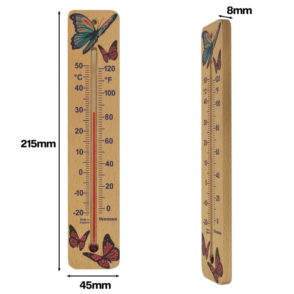 215mm Wooden Thermometer- Butterfly Design Room Garden Shed Greenhouse ...