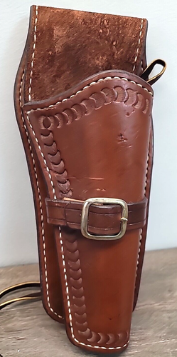 Vtg Brown Leather Gun Sheath Revolver Holster Embossed Buckled Right ...