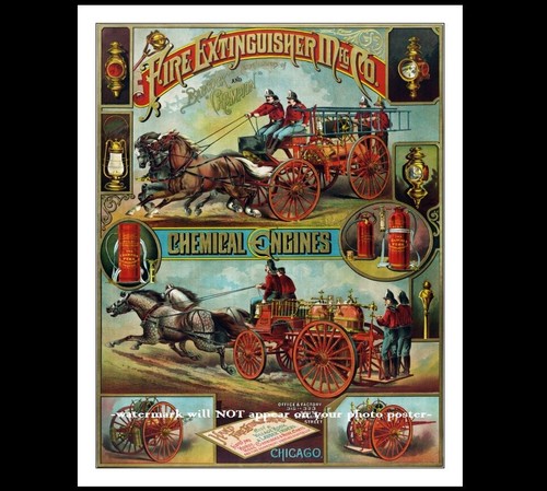 8x10 1890 Vintage Fireman Fighting PHOTO Poster Extinguisher Fire Truck ...