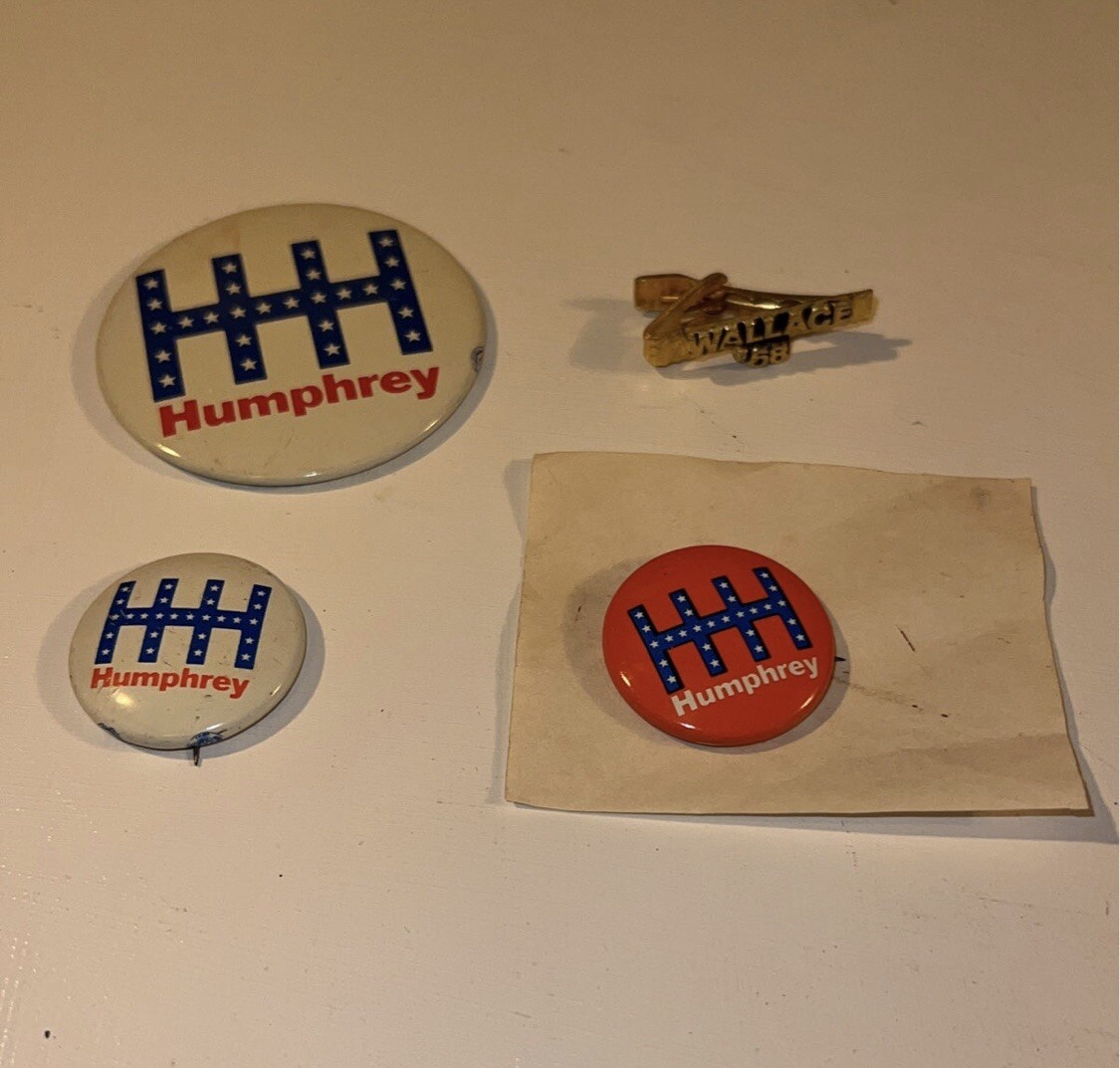 HHH pin Hubert HUMPHREY 1968 pinback Political button w bonus Wallace ...