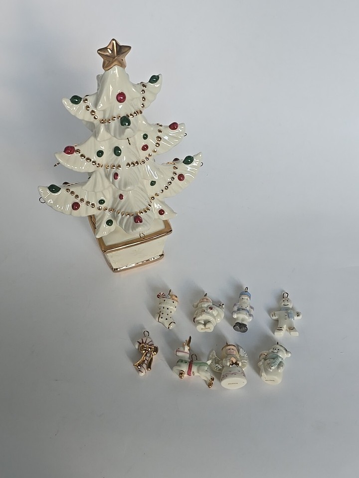 2005 Lenox Christmas Tree Porcelain 8 Ornaments 22 Kt Gold Trim 8.25 ...