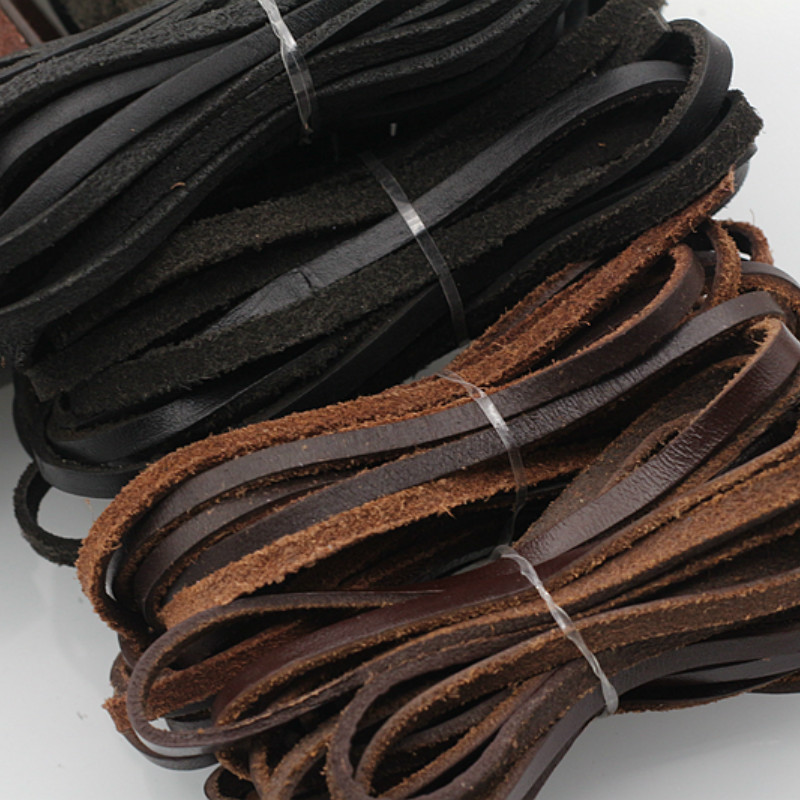 5M DIY Flat Real Genuine Leather Rope Cord Strap String First Layer ...