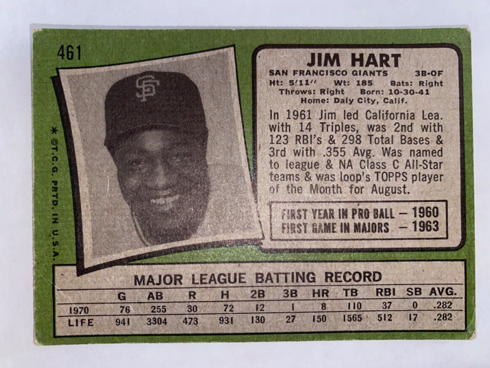 1971 Topps #461 Giants Jim Hart Baseball Card | eBay