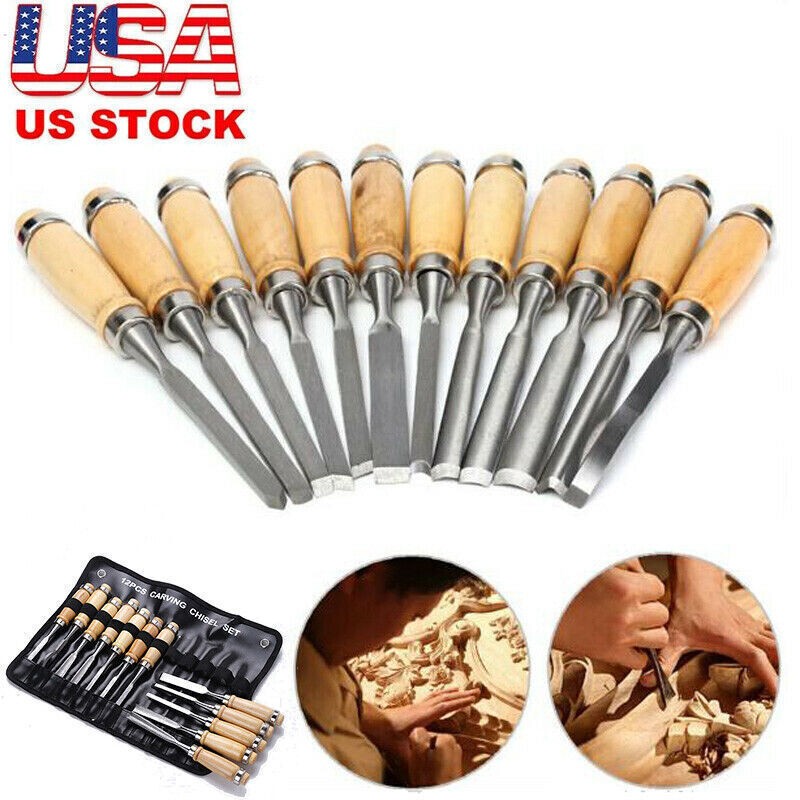 12 Piece Wood Carving Hand Chisel Tool Set Professional Woodworking ...