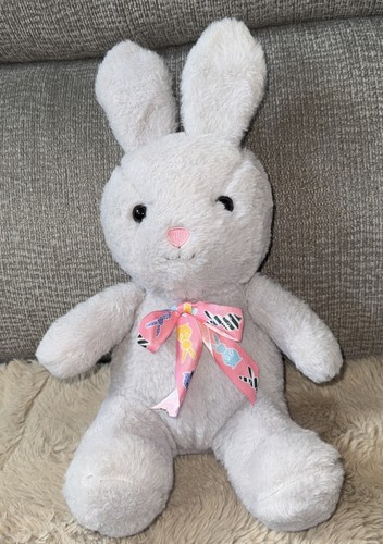 Walmart Easter Bunny Rabbit Plush Gray Stuffed Animal Pink Bow Toy ...