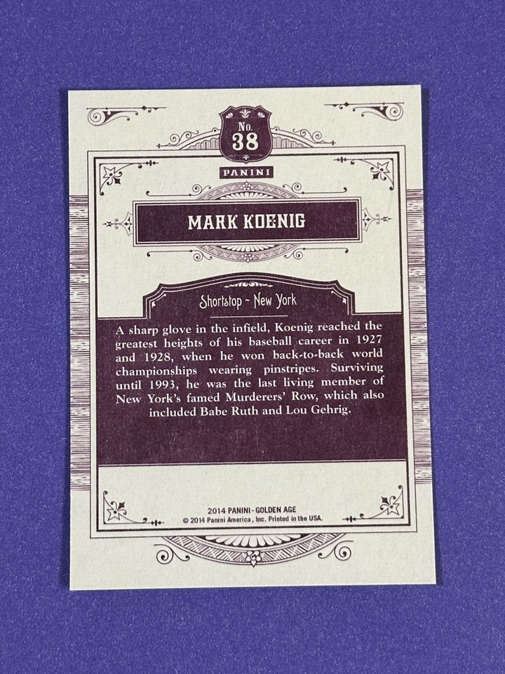 2014 Panini Golden Age Mark Koenig #38 New York Giants (Q) | eBay