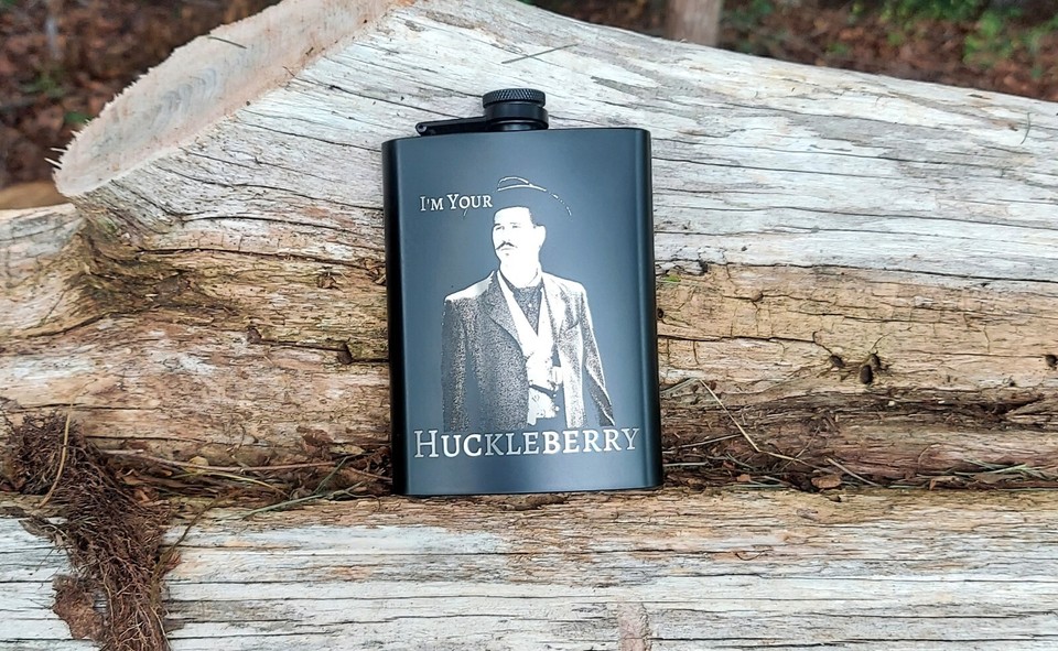 Tombstone Doc Holliday Black Stainless Hip Flask I'm Your Huckleberry 8 ...