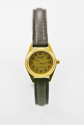 Sharp Watch Womens Stainless Steel Gold Leather Brown Water Resistant ...