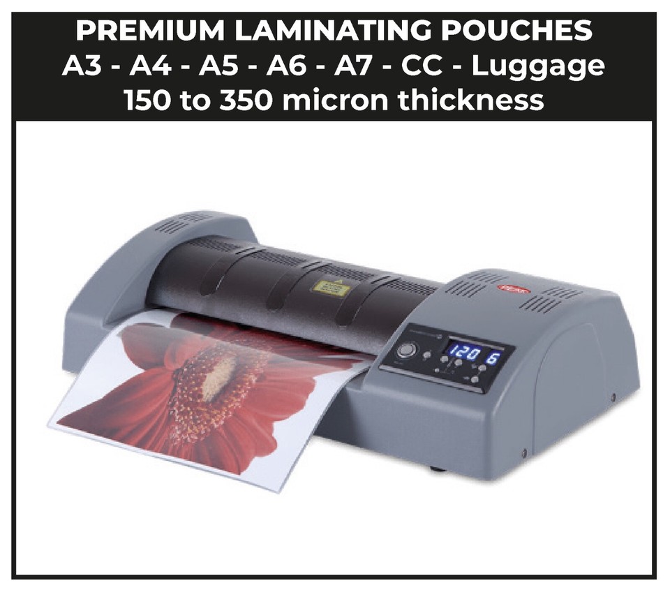 Laminating pouches GLOSS A3 A4 A5 A6 A7 Luggage CC 150 to 350 mic packs ...