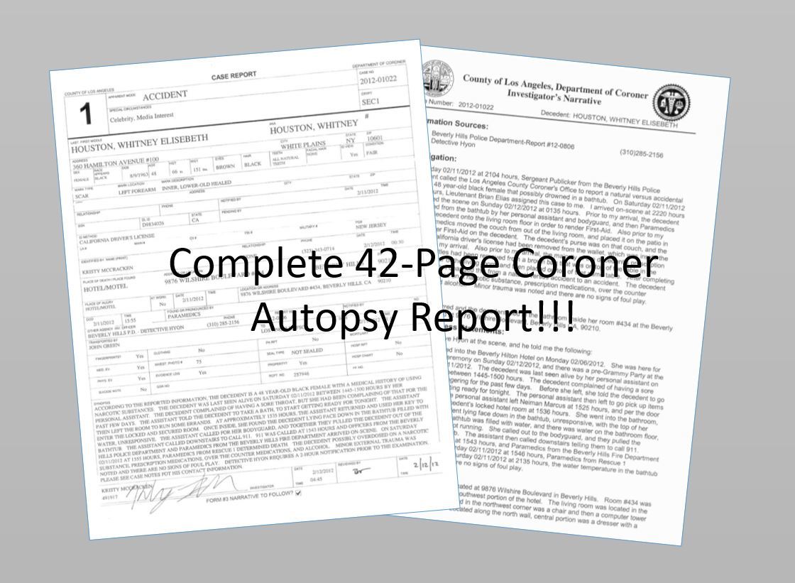 Whitney Houston Complete Autopsy Report Coroner Death